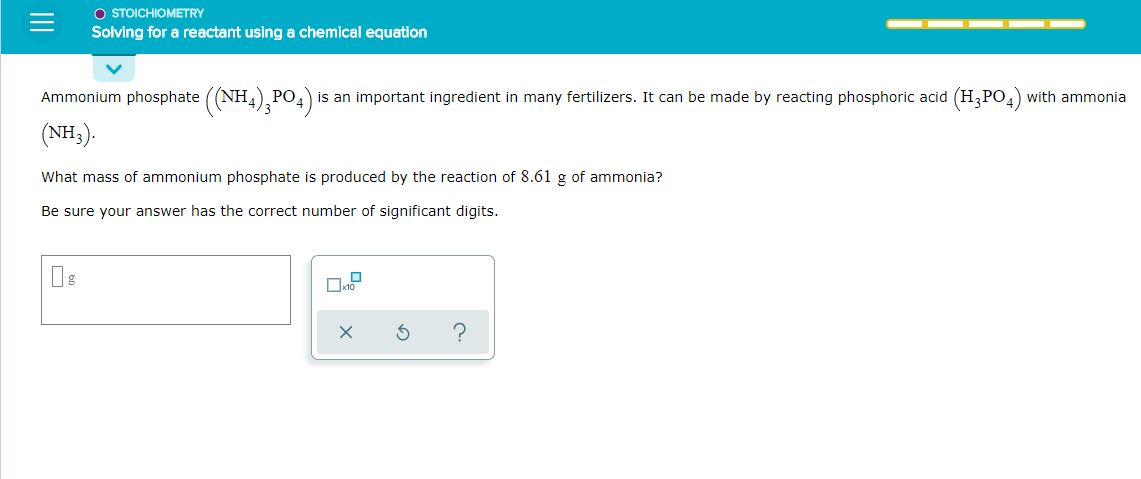 Solved O STOICHIOMETRY Solving for a reactant using a | Chegg.com