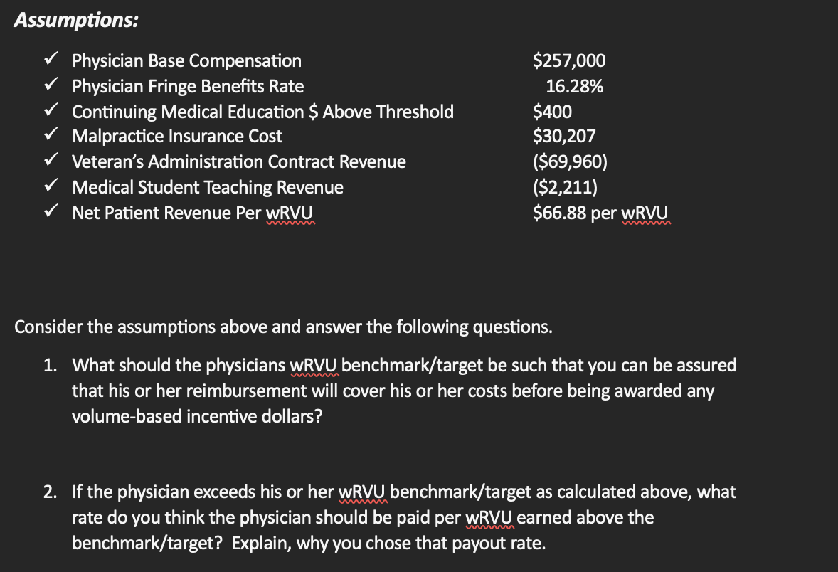Solved 1. What should the physicians wRVU benchmark/target | Chegg.com