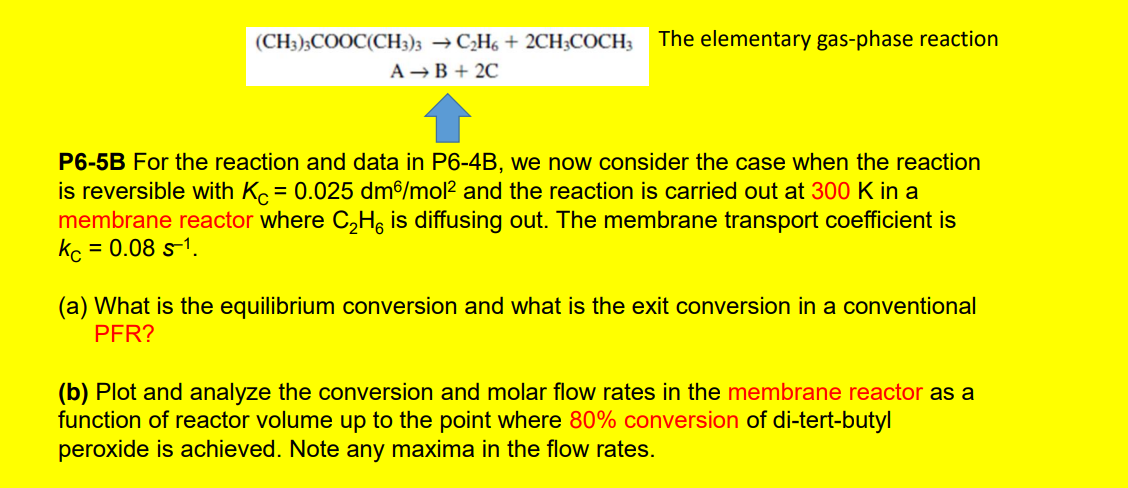 Solved The elementary gas-phase reaction (CH3)3COOC(CH3)3 + | Chegg.com