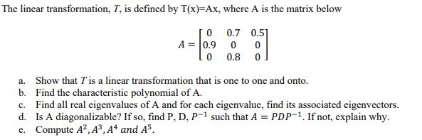 Solved The linear transformation, T, is defined by T(x)=Ax, | Chegg.com