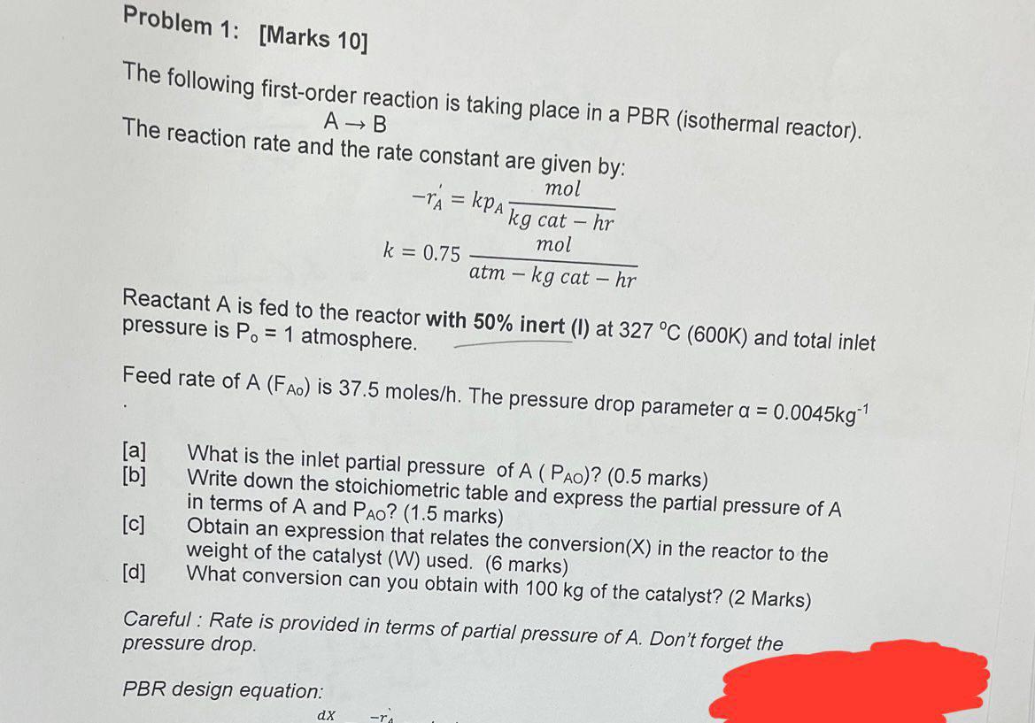 Solved The following first-order reaction is taking place in | Chegg.com