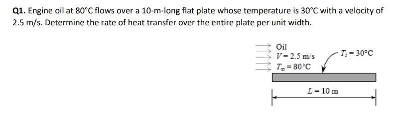 Solved Q1. Engine oil at 80°C flows over a 10-m-long flat | Chegg.com