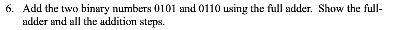 Add the two binary numbers 0101 ﻿and 0110 ﻿using the | Chegg.com