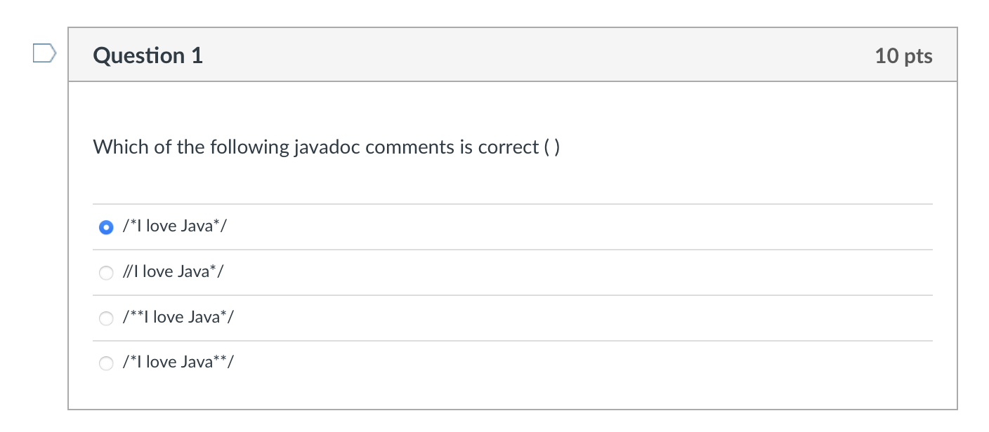 Solved Which of the following javadoc comments is correct () | Chegg.com