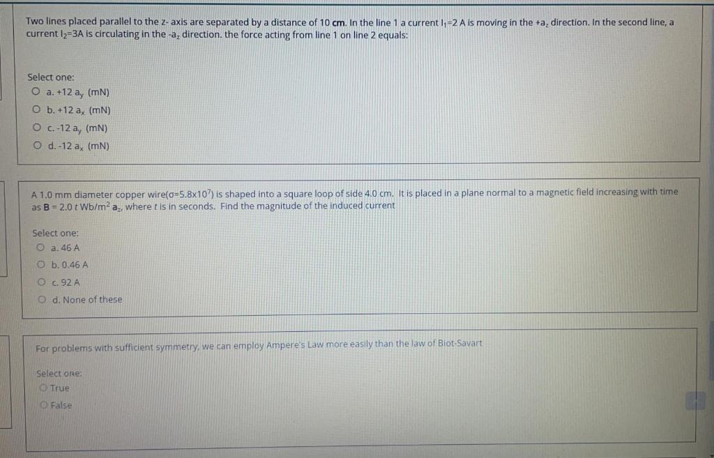 Solved Two lines placed parallel to the z-axis are separated | Chegg.com