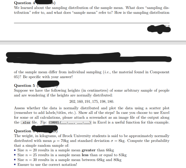 Solved Question 4We learned about the sampling distribution | Chegg.com