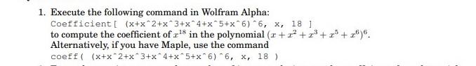 Solved 1. Execute the following command in Wolfram Alpha: | Chegg.com