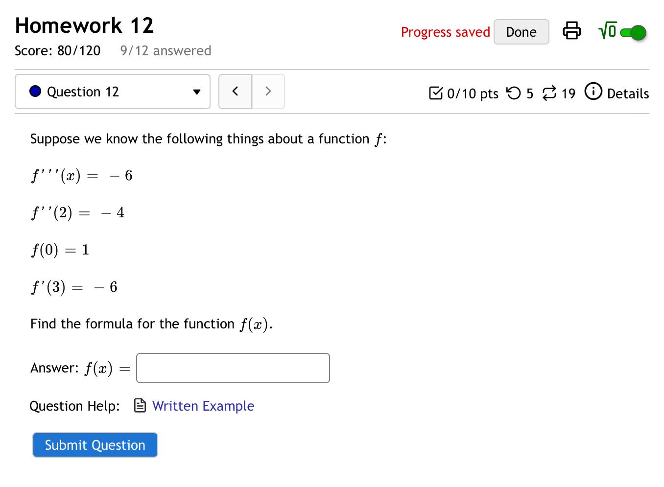 Solved Homework 12 Score: 80/1209/12 answered Suppose we | Chegg.com
