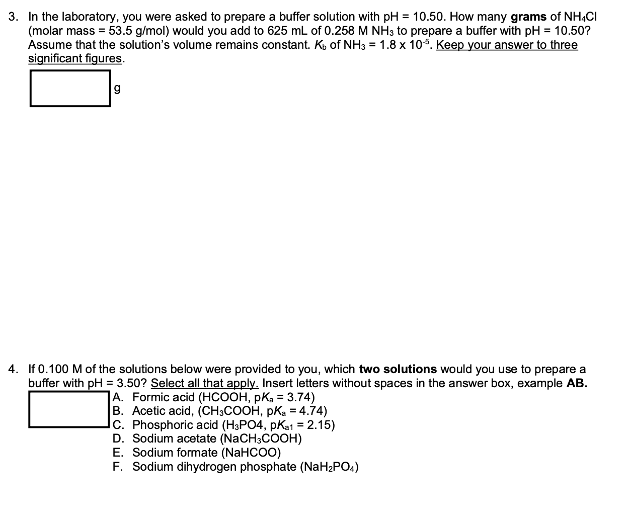 Solved In the laboratory, you were asked to prepare a buffer | Chegg.com