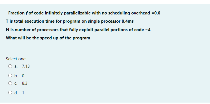 Solved Fraction f of code infinitely parallelizable with no | Chegg.com