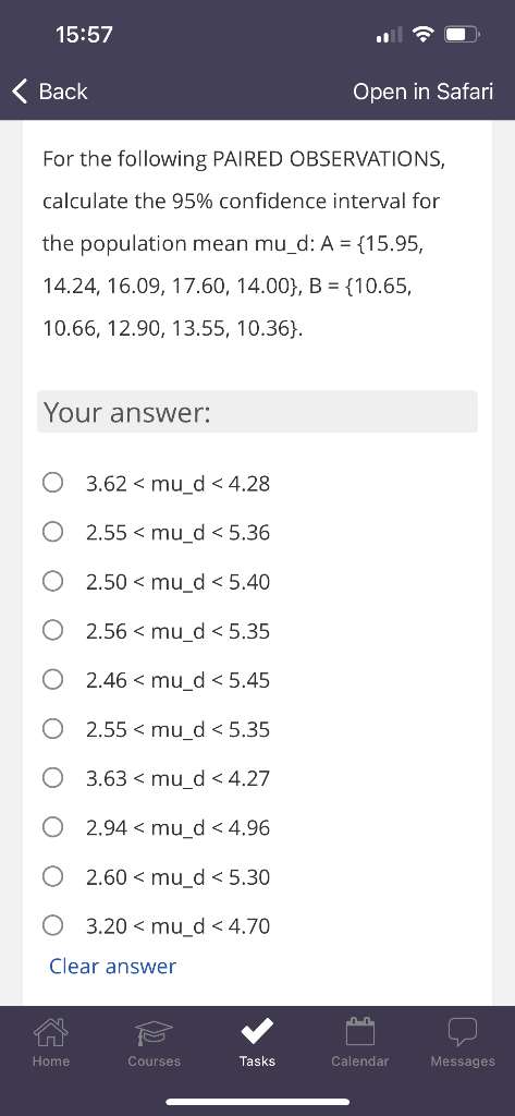 Solved For the following PAIRED OBSERVATIONS, calculate the | Chegg.com
