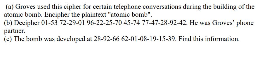 Solved Ciphers in which pairs of numbers replace each letter | Chegg.com