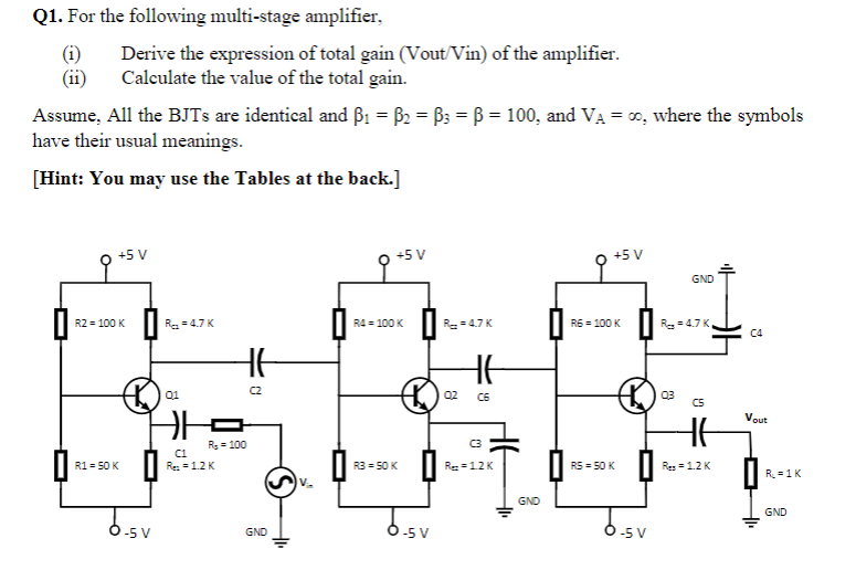 Solved Q1. For the following multi-stage amplifier, (1) | Chegg.com