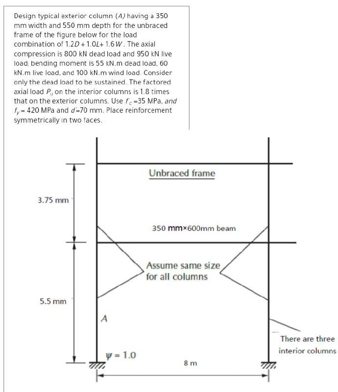 Solved Design typical exterior column (A) having a 350 mm | Chegg.com