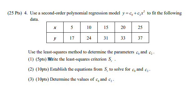 Solved (25 Pts) 4. Use a second-order polynomial regression | Chegg.com