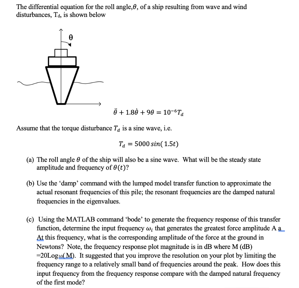 Solved The differential equation for the roll angle,, of a | Chegg.com
