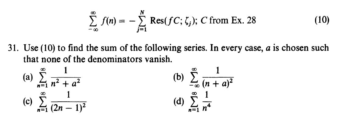 Ës(n) = - Š Res(5C; (,); Cfrom Ex. 28 (10) 31. Use | Chegg.com