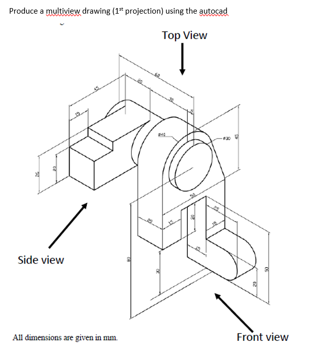 Solved Produce a multiview drawing (1st projection) using | Chegg.com