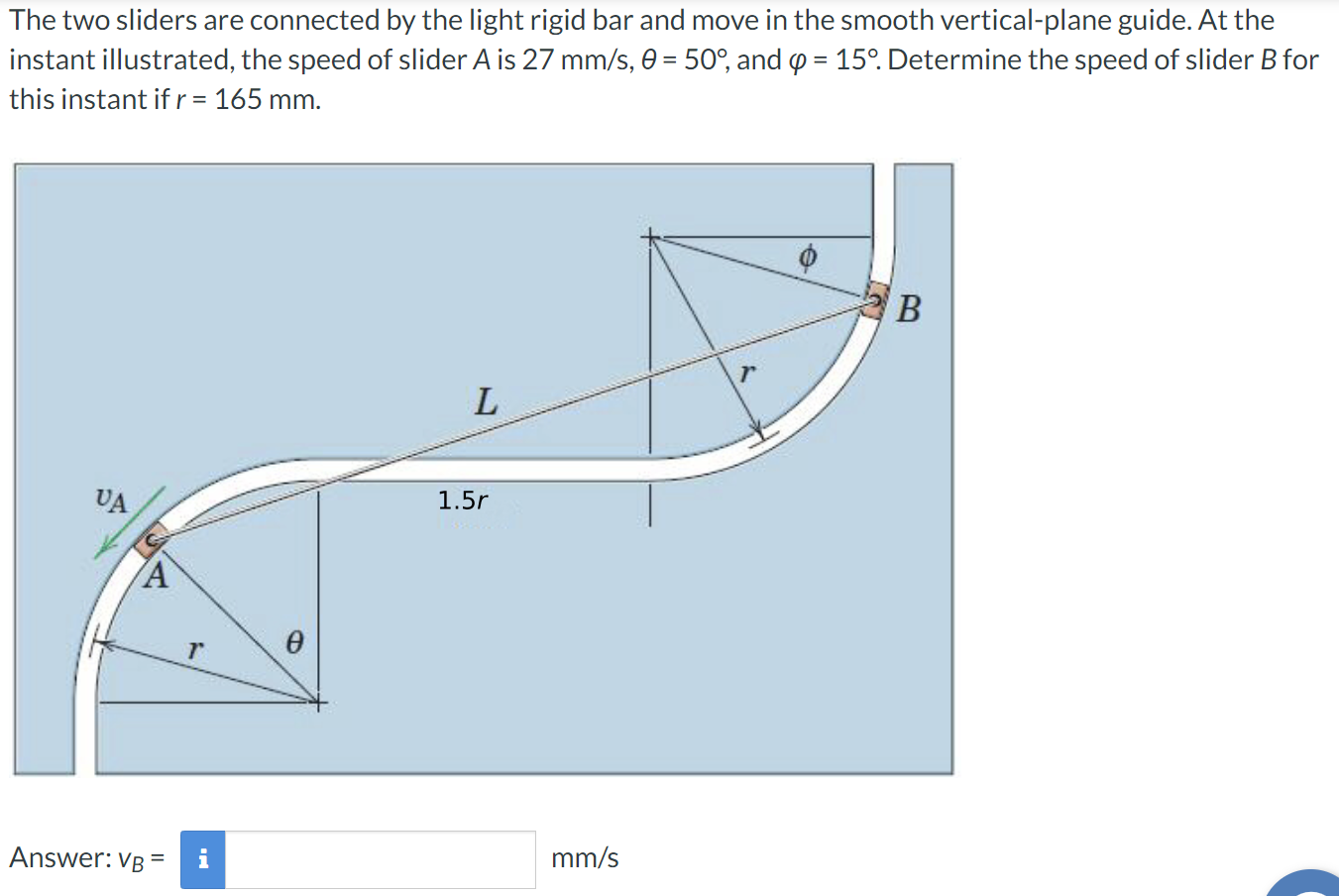 Solved The two sliders are connected by the light rigid bar | Chegg.com