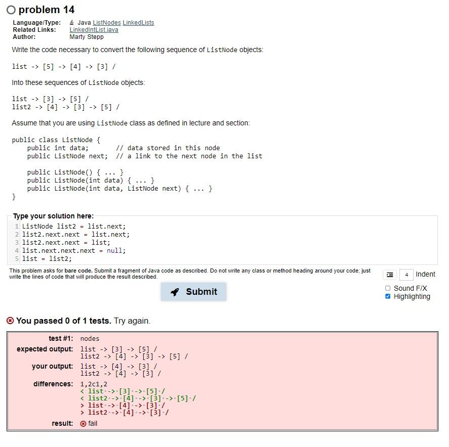 Solved Language/Type: Java ListNodes LinkedLists Related | Chegg.com