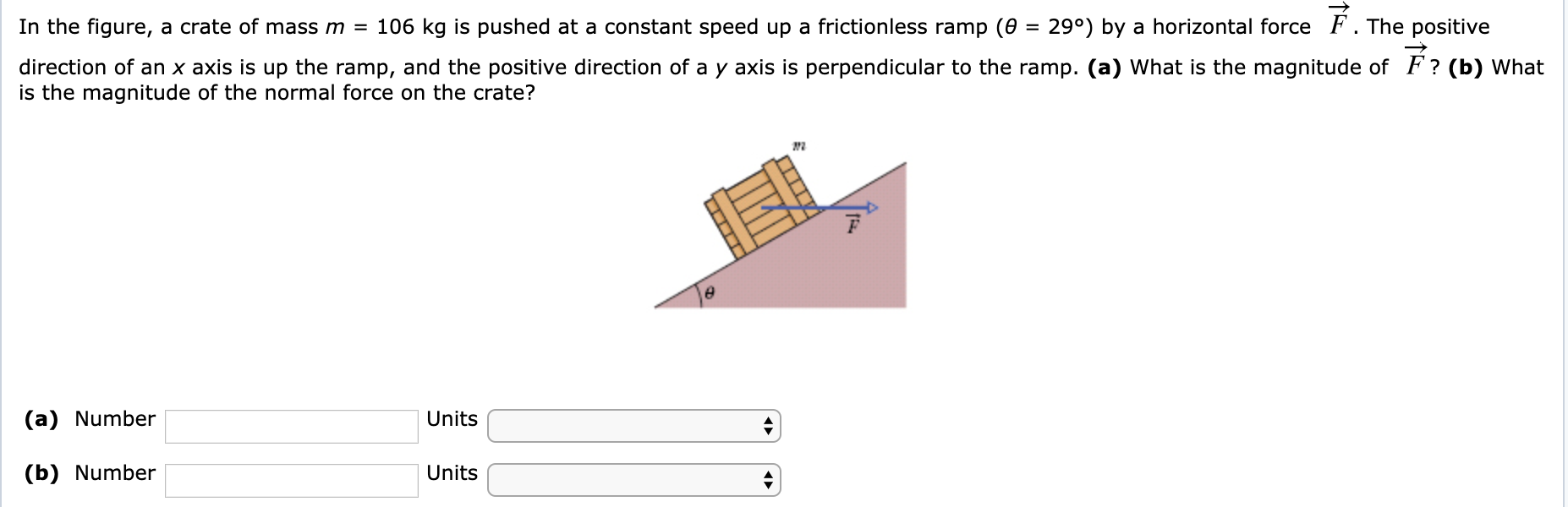 Solved In the figure, a crate of mass m = 106 kg is pushed | Chegg.com