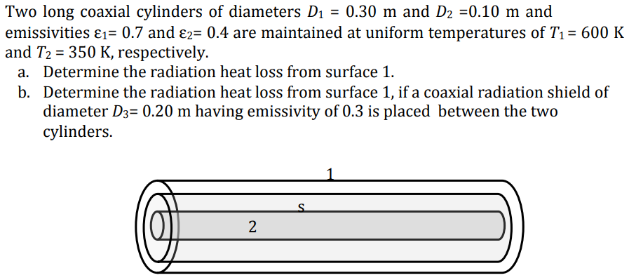 Solved Two long coaxial cylinders of diameters D1=0.30 m and | Chegg.com