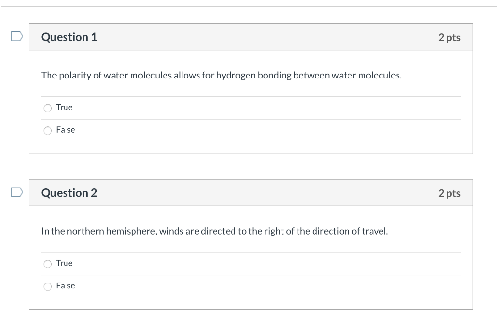 Solved Question 1 2 pts The polarity of water molecules | Chegg.com