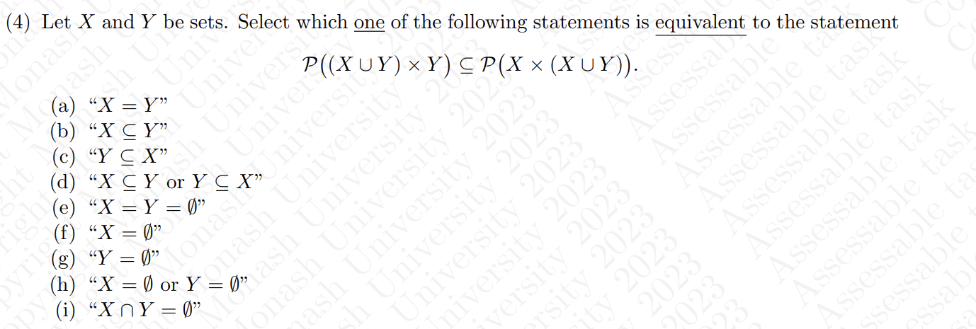 Solved (4) Let X and Y be sets. Select which one of the | Chegg.com