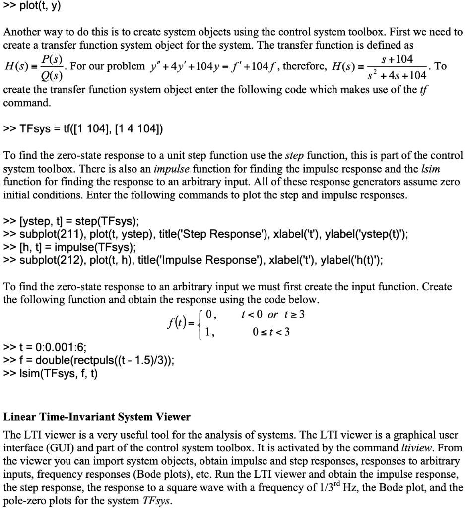 1.) Use dsolve to obtain a symbolic expression for | Chegg.com