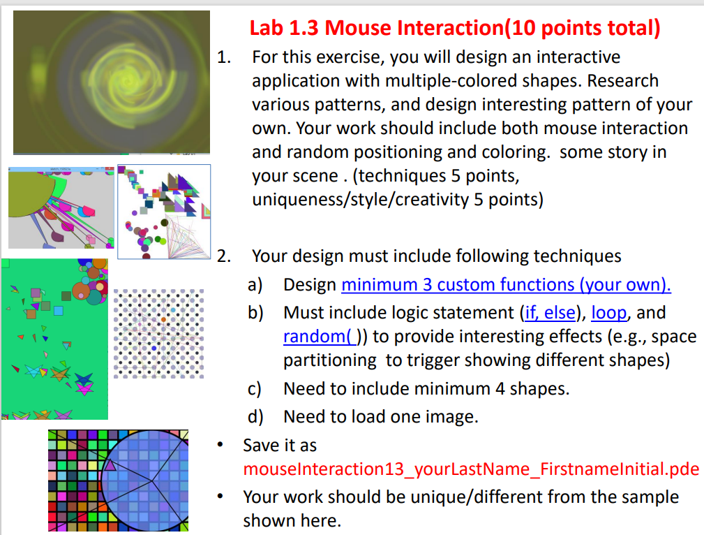 Solved 1. Lab 1.3 Mouse Interaction(10 points total) For | Chegg.com