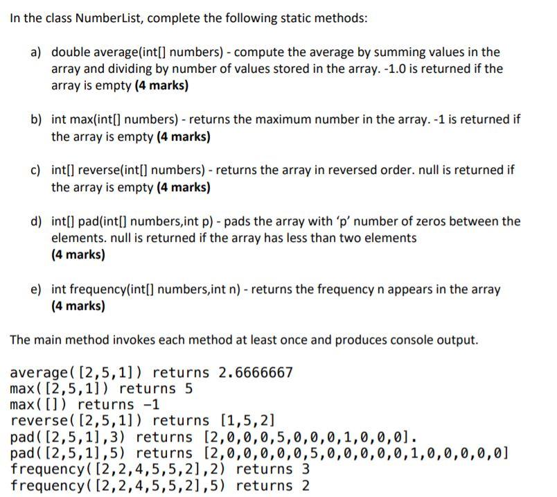 Solved In the class NumberList, complete the following | Chegg.com