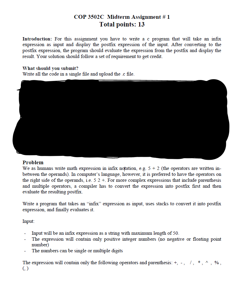 Solved: COP 3502C Midterm Assignment #1 Total Points: 13 I... | Chegg.com