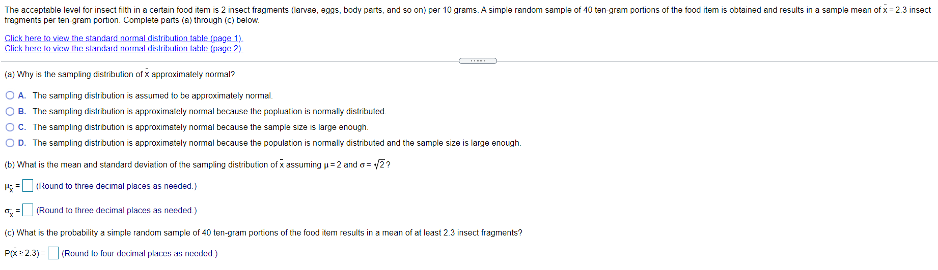 Solved The acceptable level for insect filth in a certain | Chegg.com