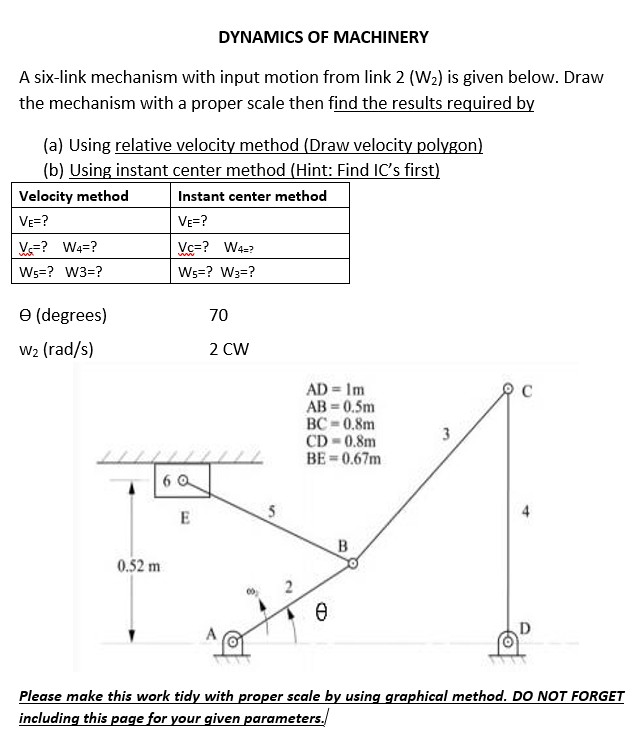 DYNAMICS OF MACHINERY A six-link mechanism with input | Chegg.com