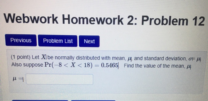 Solved Webwork Homework 2: Problem 12 Previous Problem List | Chegg.com
