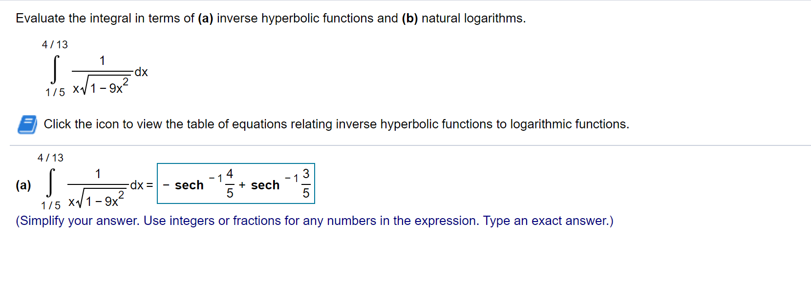 Solved Evaluate the integral in terms of (a) inverse | Chegg.com