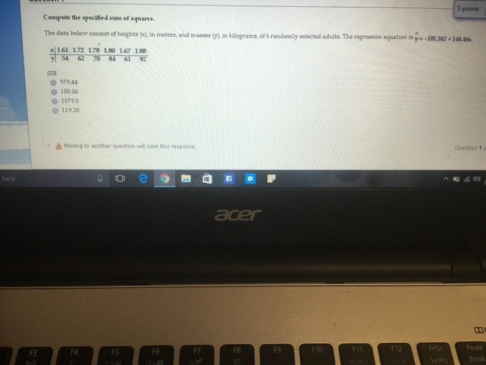 Solved Compute the specified sum of squares. The data below | Chegg.com