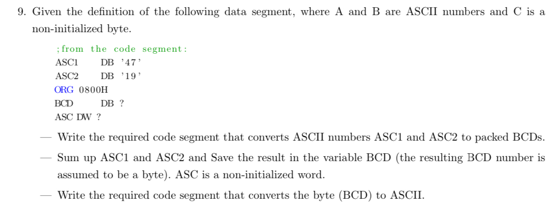 Solved 9. ﻿Given the definition of the following data | Chegg.com