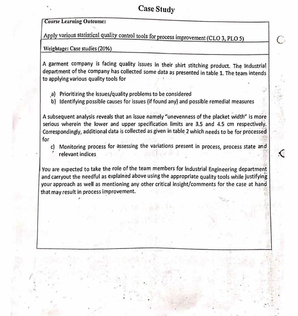 A garment company is facing quality issues in their | Chegg.com