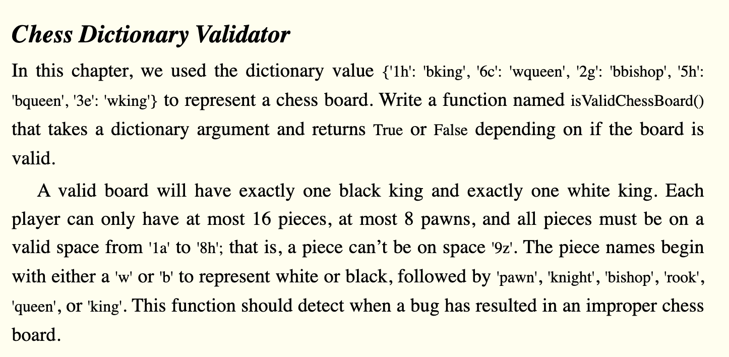Solved Chess Dictionary Validator In this chapter, we used | Chegg.com