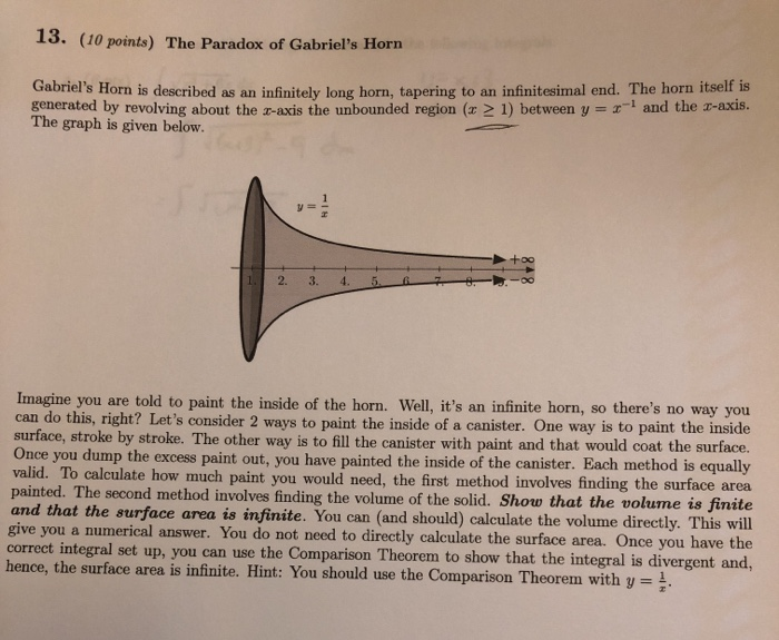 Solved 13. (10 points) The Paradox of Gabriel's Horn | Chegg.com