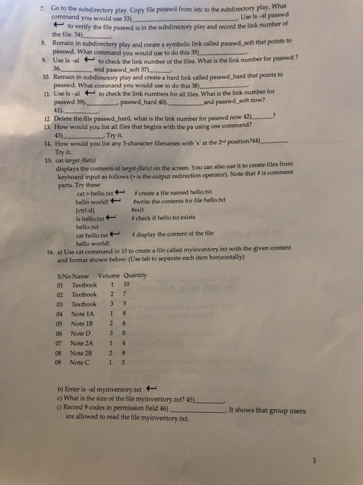 Solved 7. Go to the subdirectory play Copy file passwd from | Chegg.com