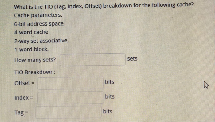 Solved What is the TIO (Tag, Index, Offset) breakdown for | Chegg.com