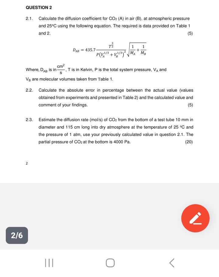 2.1. Calculate the diffusion coefficient for CO2( A) | Chegg.com