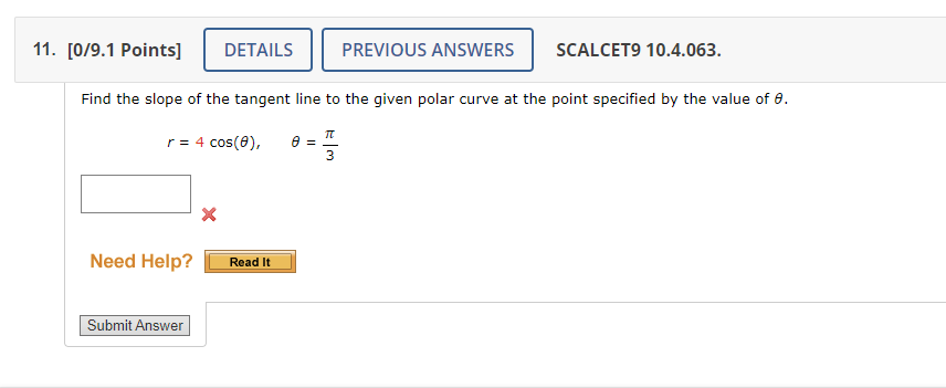 Solved r=4cos(θ),θ=3π | Chegg.com