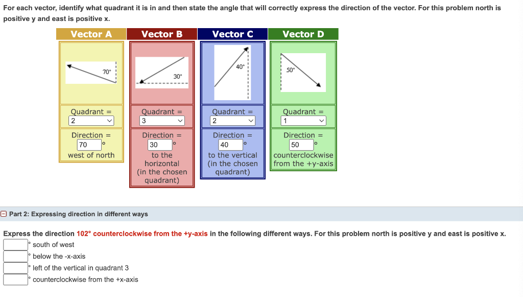 Solved For each vector, identify what quadrant it is in and | Chegg.com