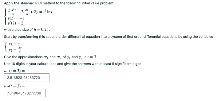 Solved Apply the standard RK4 method to the following | Chegg.com