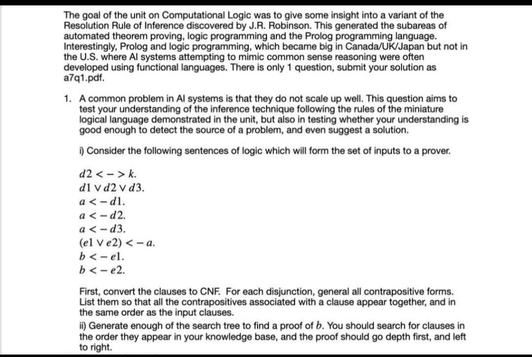Solved The goal of the unit on Computational Logic was to | Chegg.com