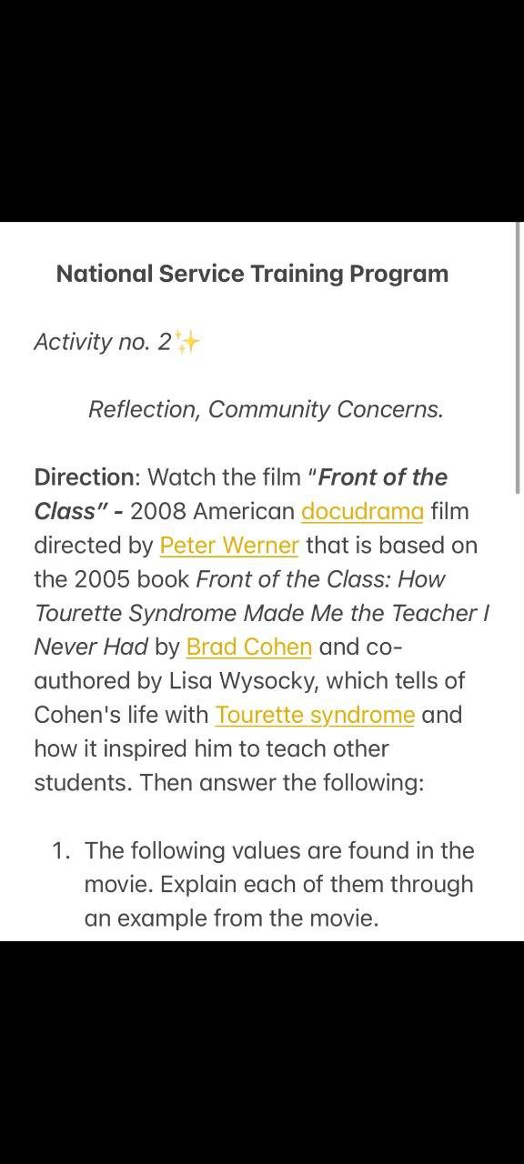 National Service Training Program Activity no. 2 | Chegg.com