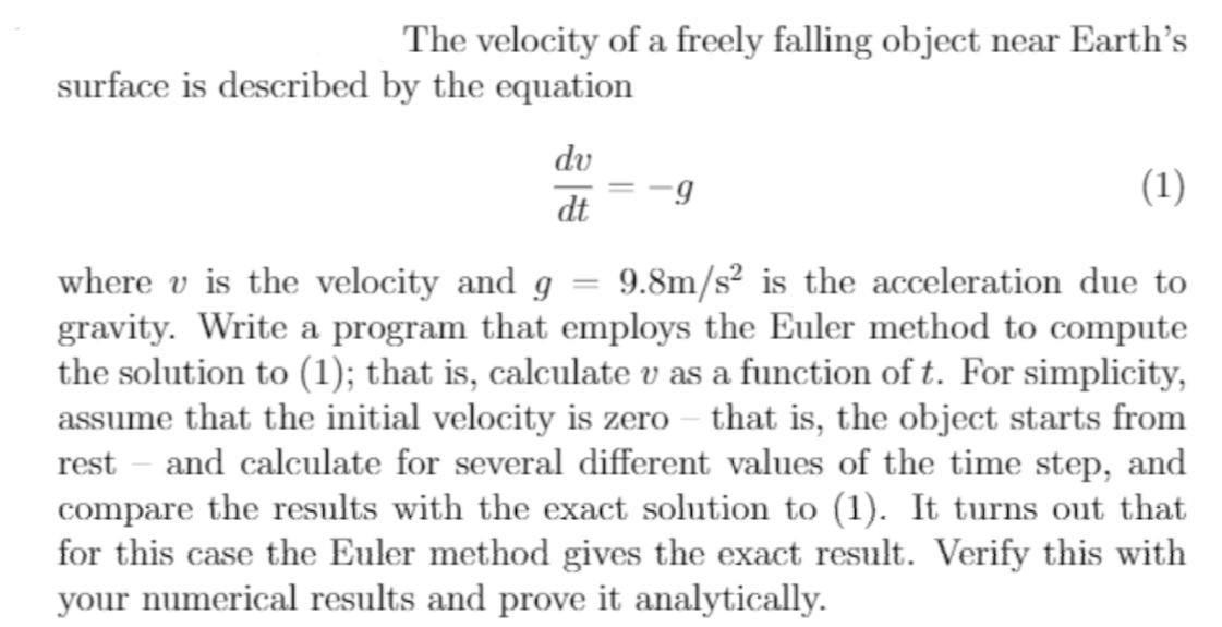Solved The velocity of a freely falling object near Earth's | Chegg.com